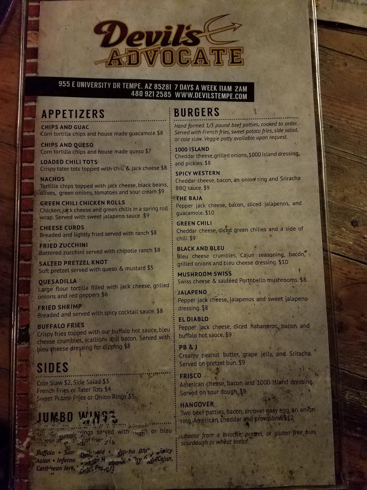 Menu at Devil's Advocate Sports Grill pub & bar, Tempe