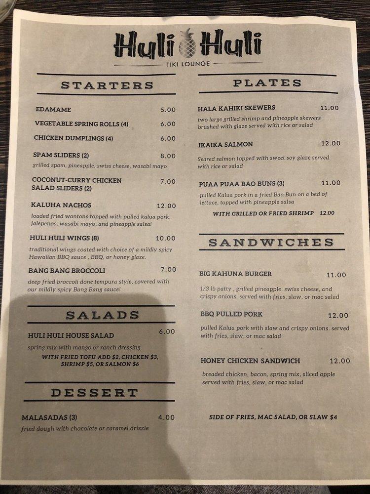 Menu at Huli Huli Tiki Lounge pub & bar, Powell