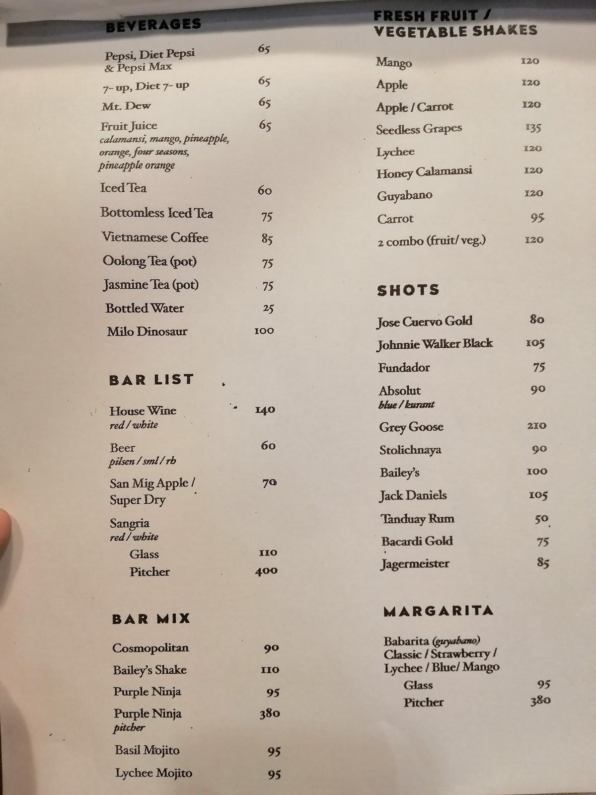 Menu at MuShu restaurant, Bacolod, 2Oth