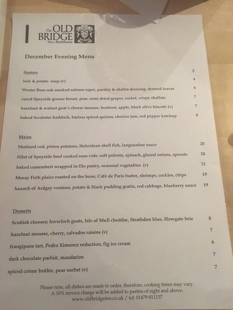 Menu at Old Bridge Inn pub & bar, Aviemore