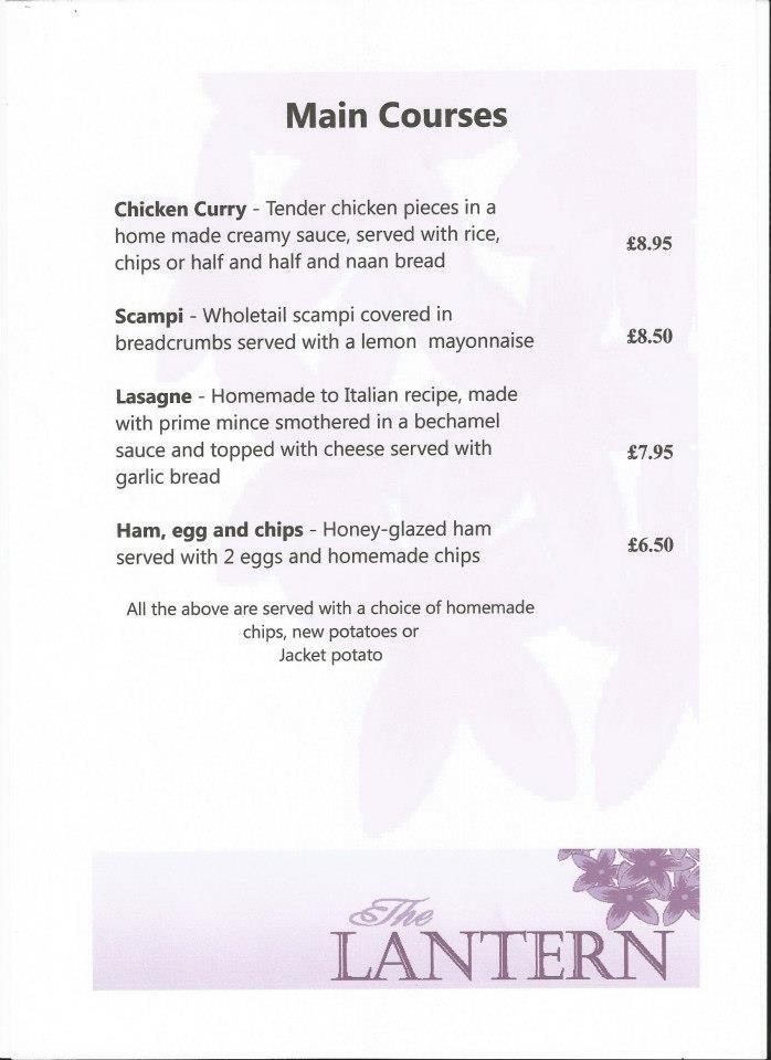 Menu at The LANTERN Lamphey restaurant, Pembroke