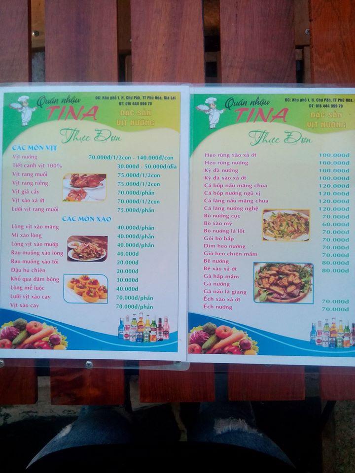 Menu at TiNa Quán restaurant, Pleiku