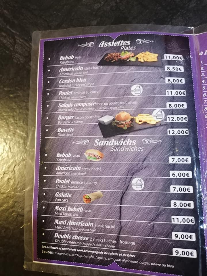Menu au Bar Kebab Chez Bilal, Les Ancizes-Comps