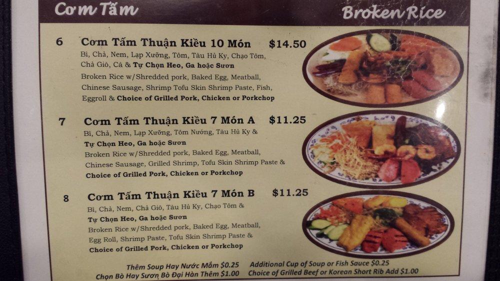 Menu at Com Tam Thuan Kieu restaurant, Garden Grove, Brookhurst St