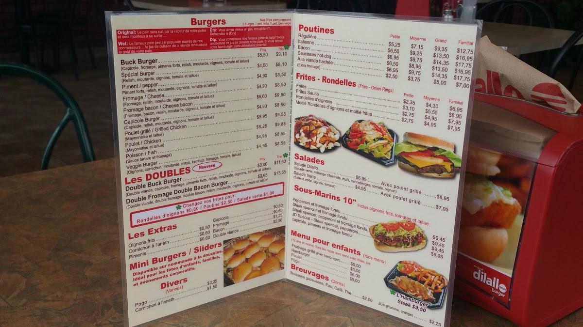 Menu at Dilallo fast food, Sainte-Catherine