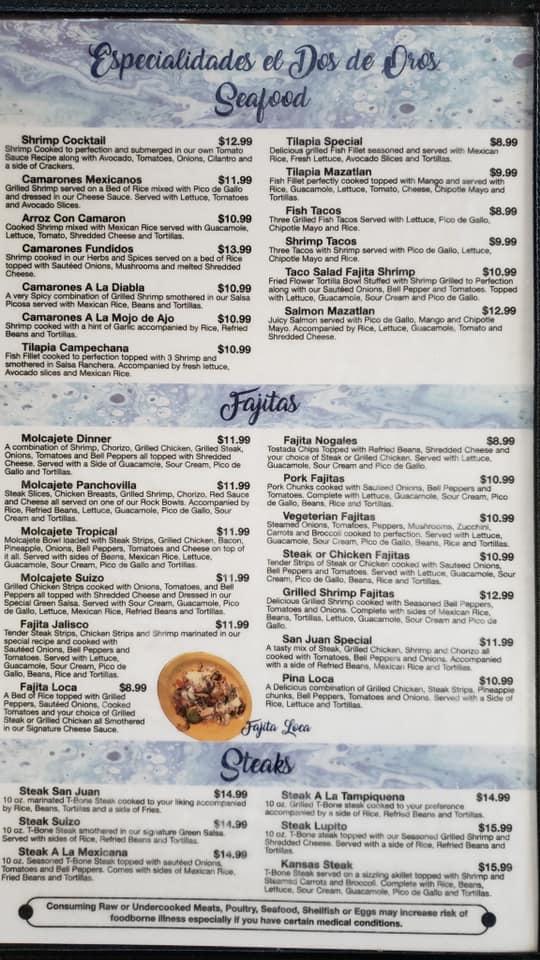 Menu at El Dos De Oros restaurant, Larned