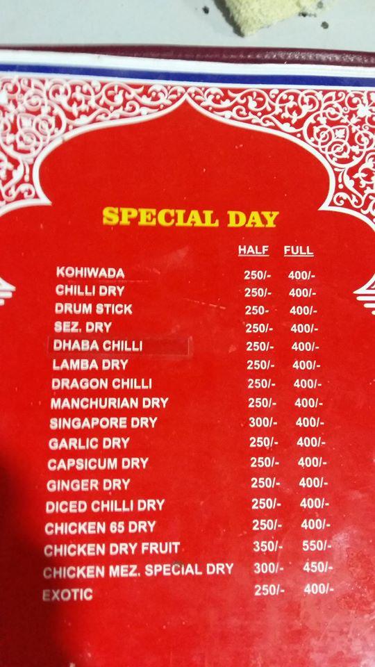 Menu at Mezbaan dhaba, Thane, Mumbra Panvel Highway