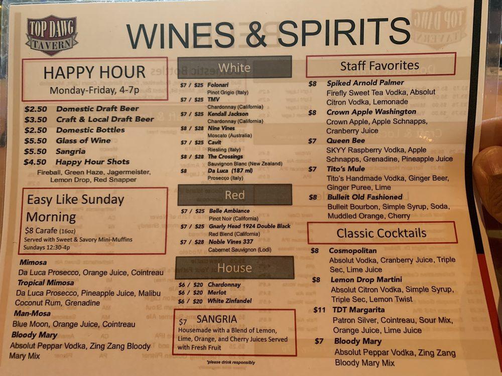 Menu at Top Dawg Tavern - Bethlehem, GA restaurant, Bethlehem