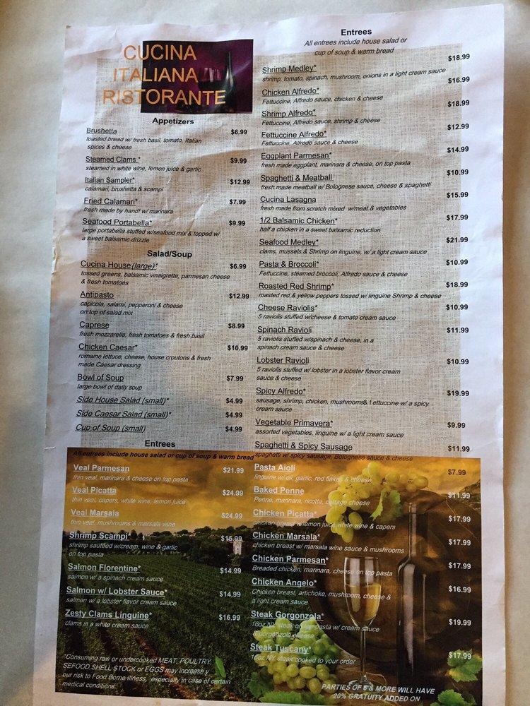 Menu at Cucina Italiana restaurant, Mesquite