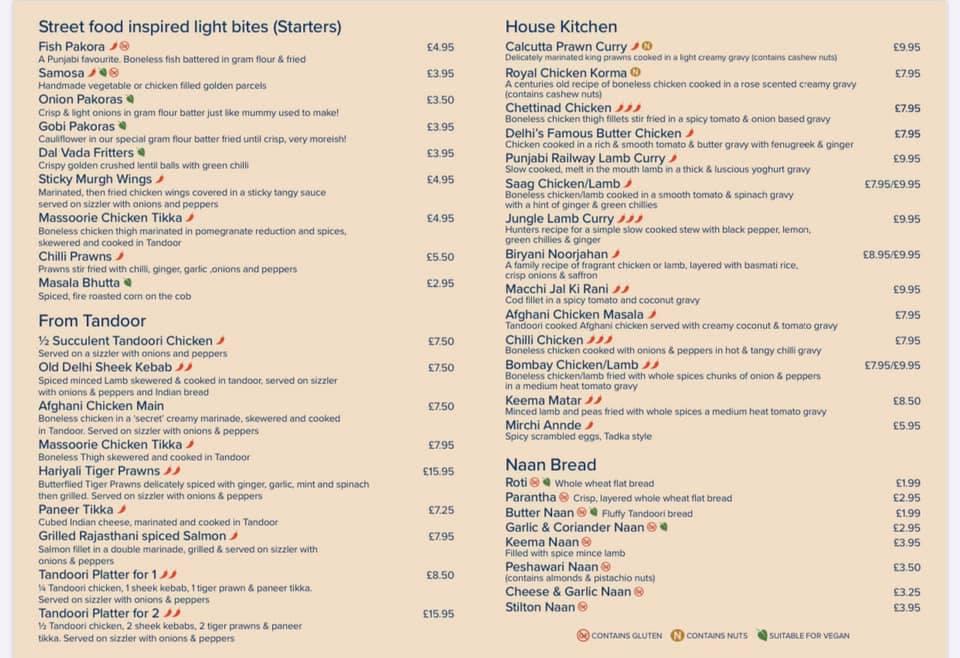 Menu at The Ganges restaurant, Barnstaple