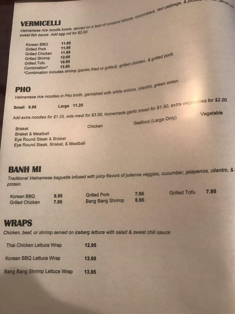 Menu at Le Saigon restaurant, Hammond