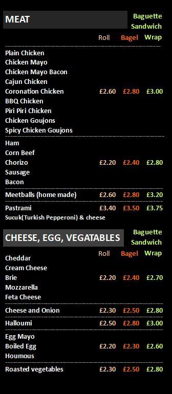 Menu at Lunchbucks, Brentwood