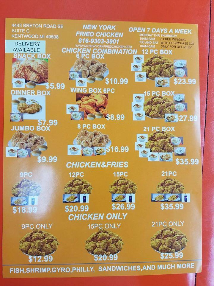 Menu at New York Fried Chicken restaurant, Grand Rapids, Breton Rd SE C