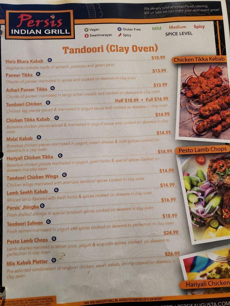 Menu at Persis Indian Grill & Bar, Augusta