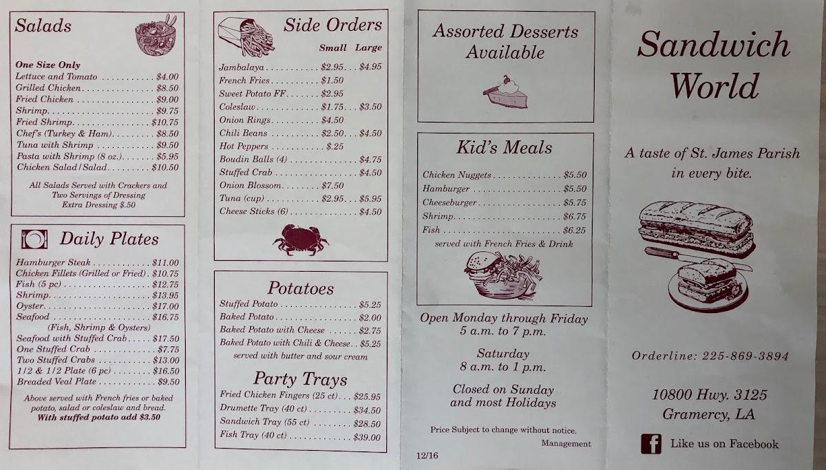 Menu at Sandwich World restaurant, Gramercy
