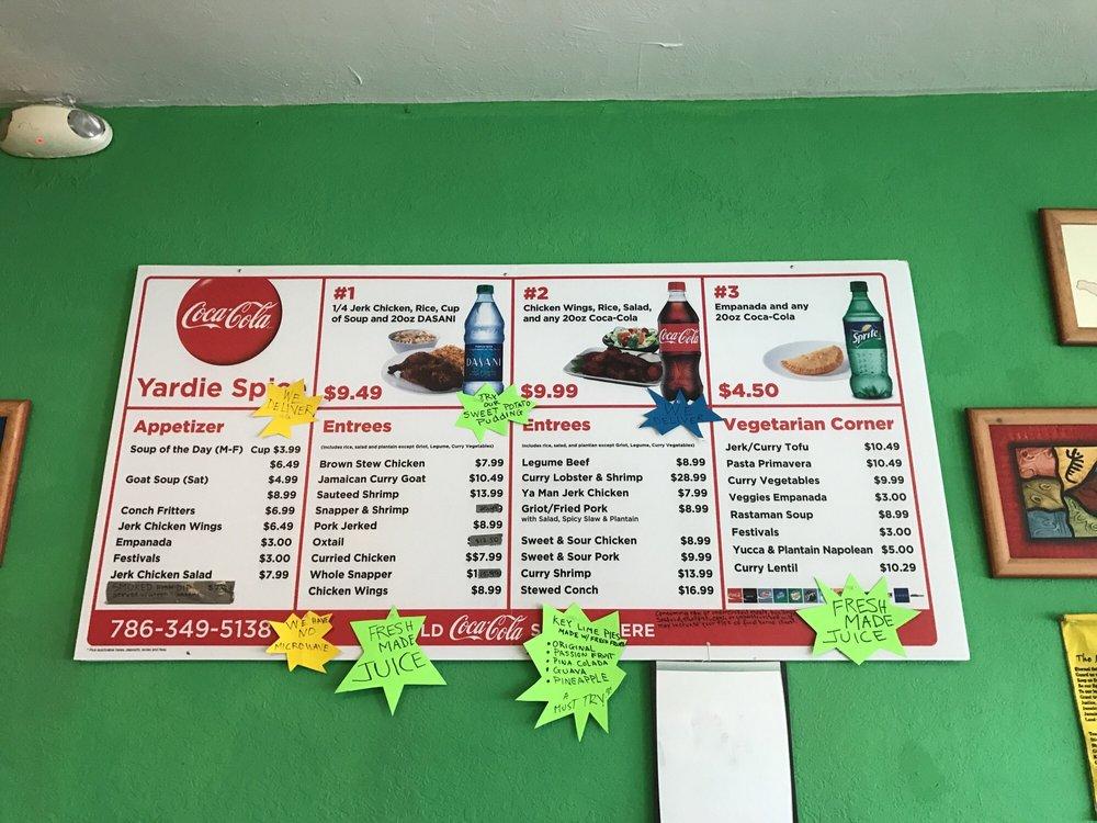 Menu at Yardie Spice restaurant, Homestead
