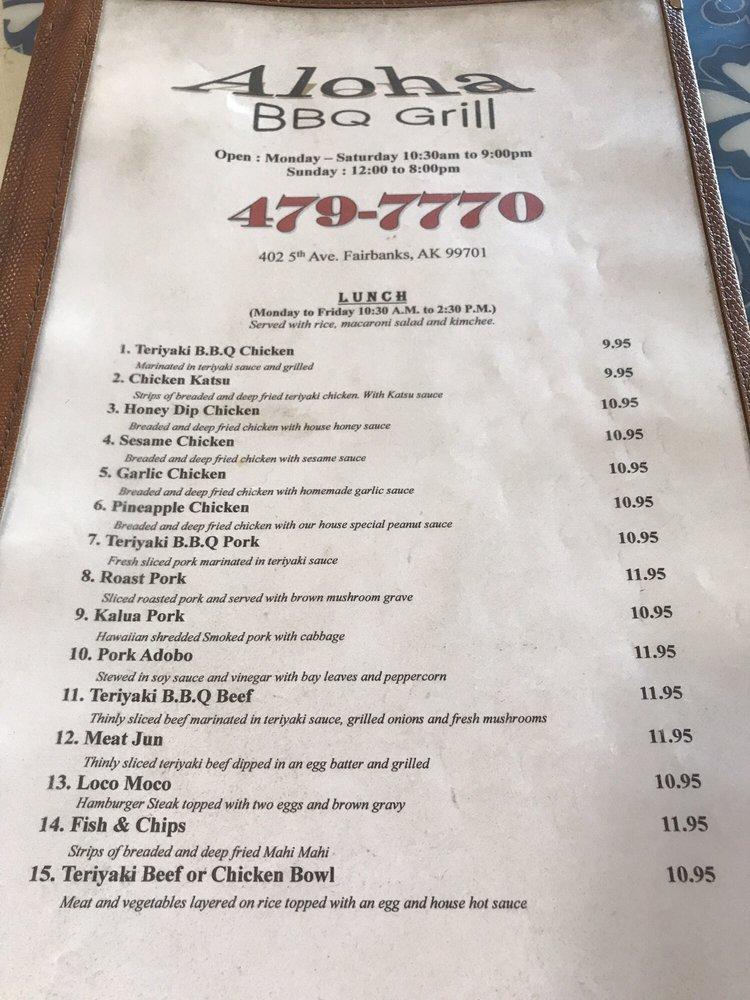 Menu at Aloha BBQ Grill, Fairbanks