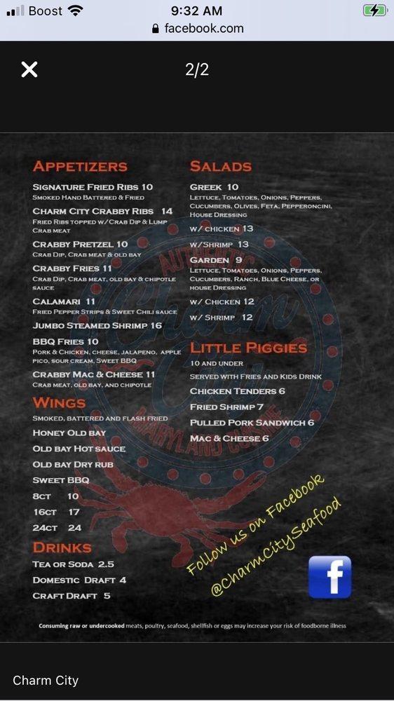 Menu at Charm City Seafood BBQ, Bartow