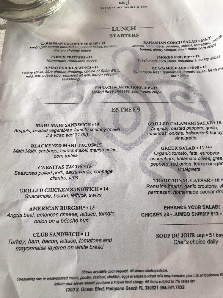 Menu at Beachcomber Resort and Villas restaurant, Pompano Beach