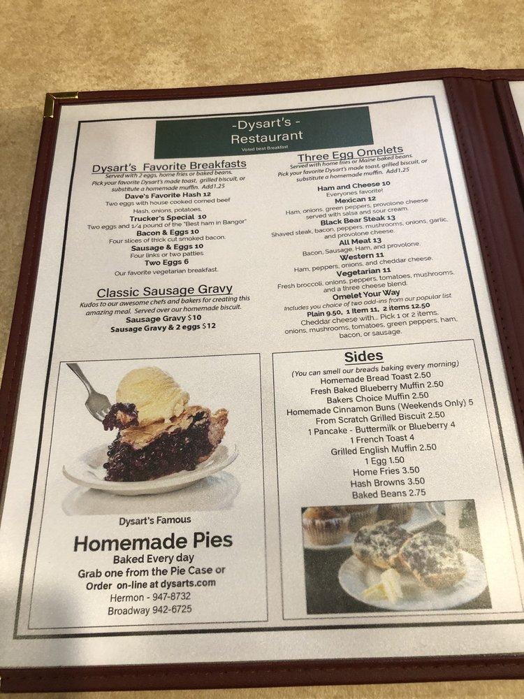 Menu at Dysart's Restaurant & Truck Stop, Hermon, 530 Coldbrook Rd