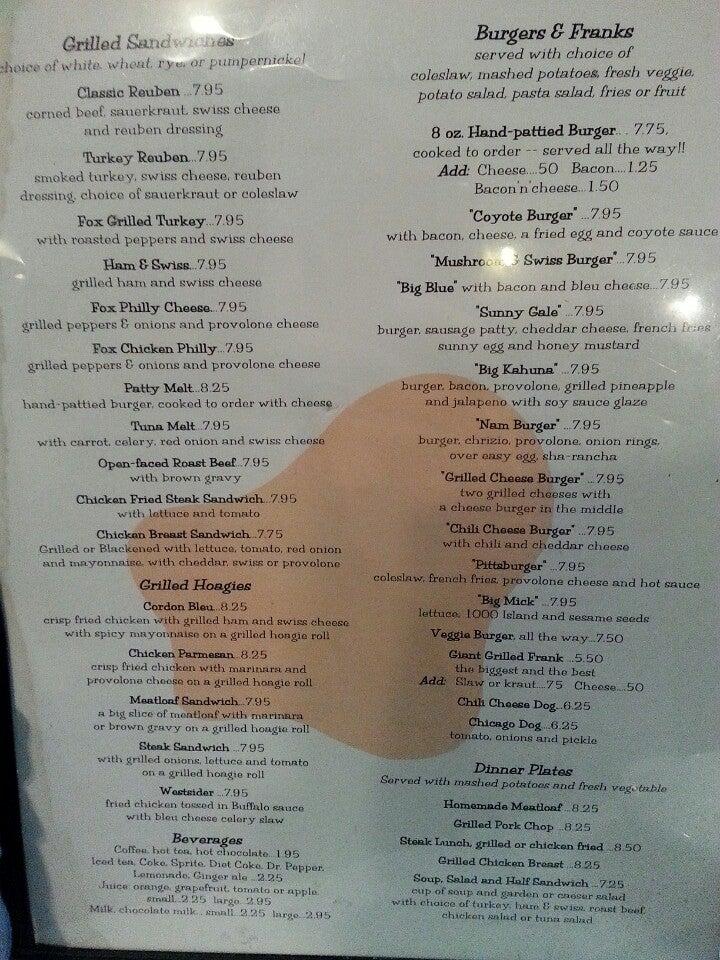 Menu at Fox Restaurant, Jacksonville