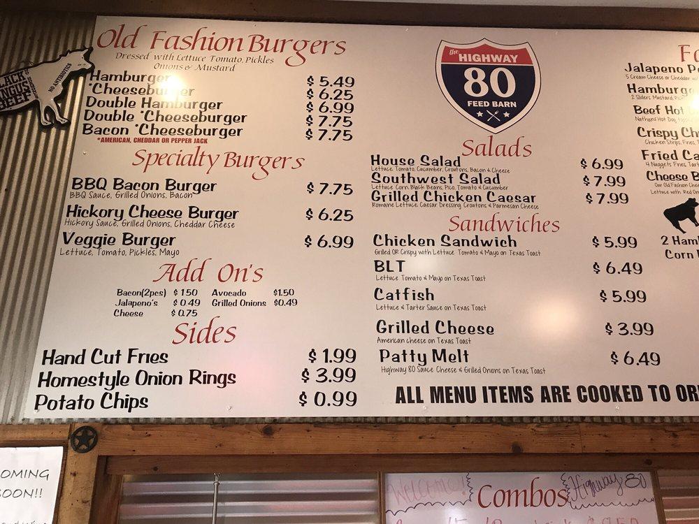 Menu at Highway 80 Feed Barn, Martindale