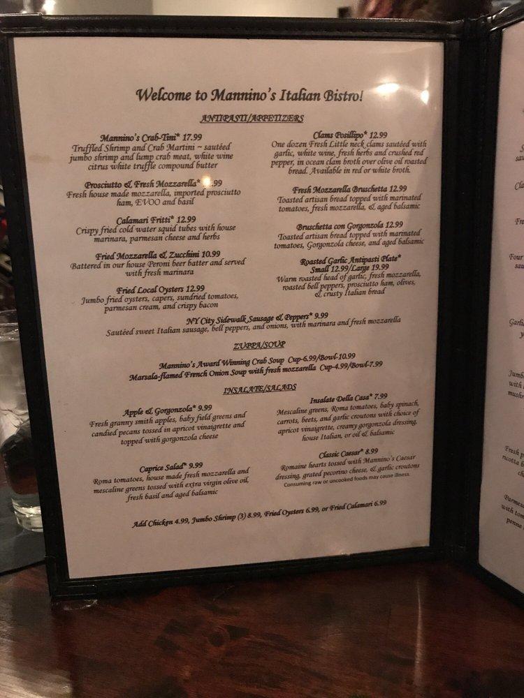 Menu at Mannino's Italian Bistro restaurant, Virginia Beach, Princess ...