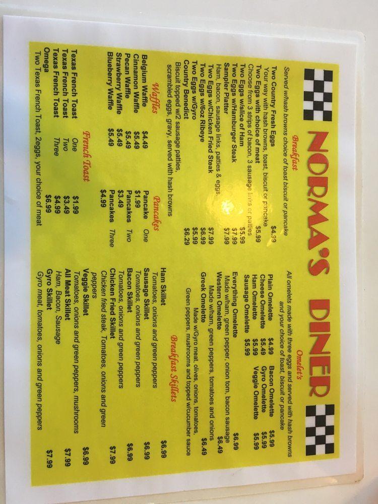 Menu at Normas Diner restaurant, Galena