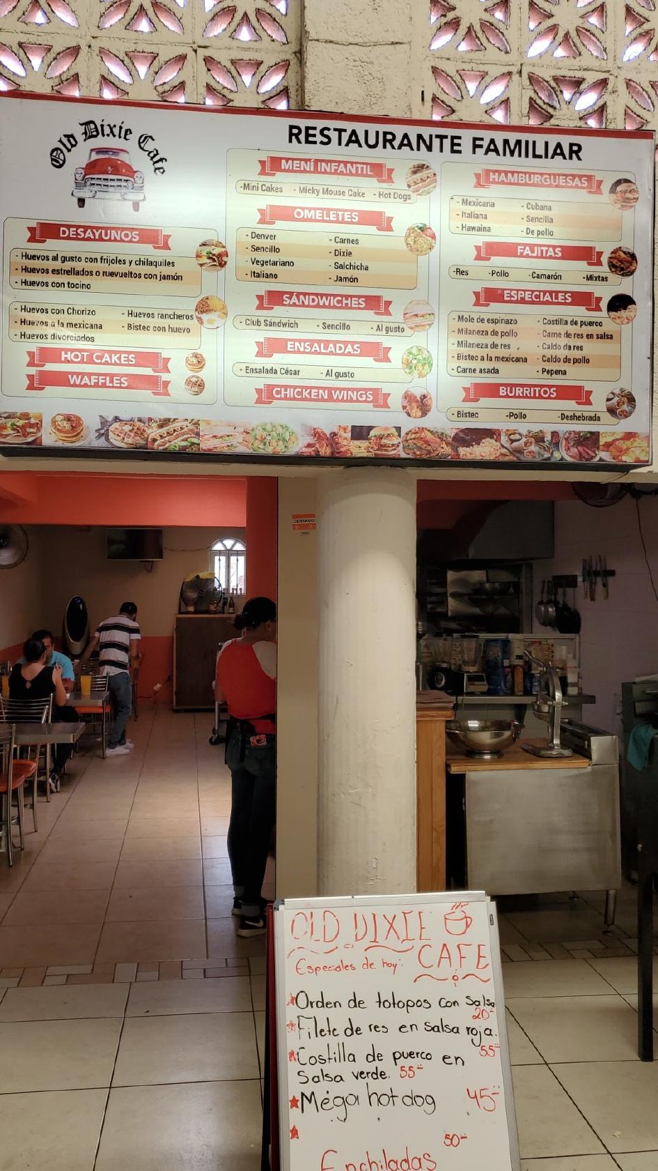 Menu at Old Dixie Café, Calvillo, Mercado Guel Giménez