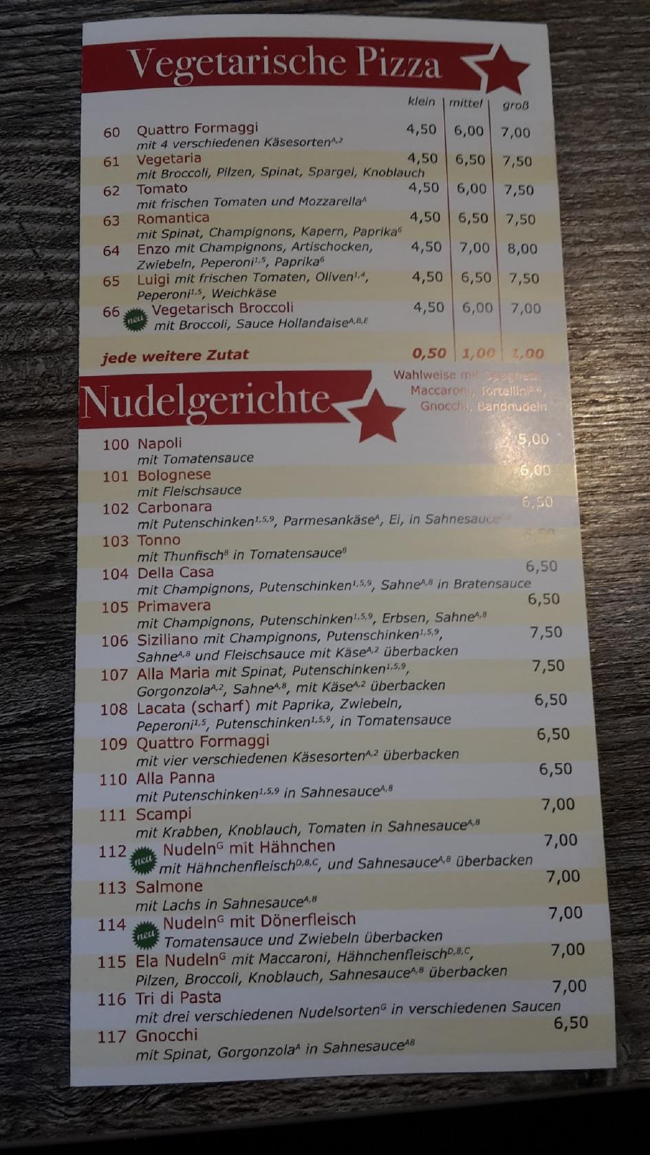 Menu at Pizzeria La Roma, Borken