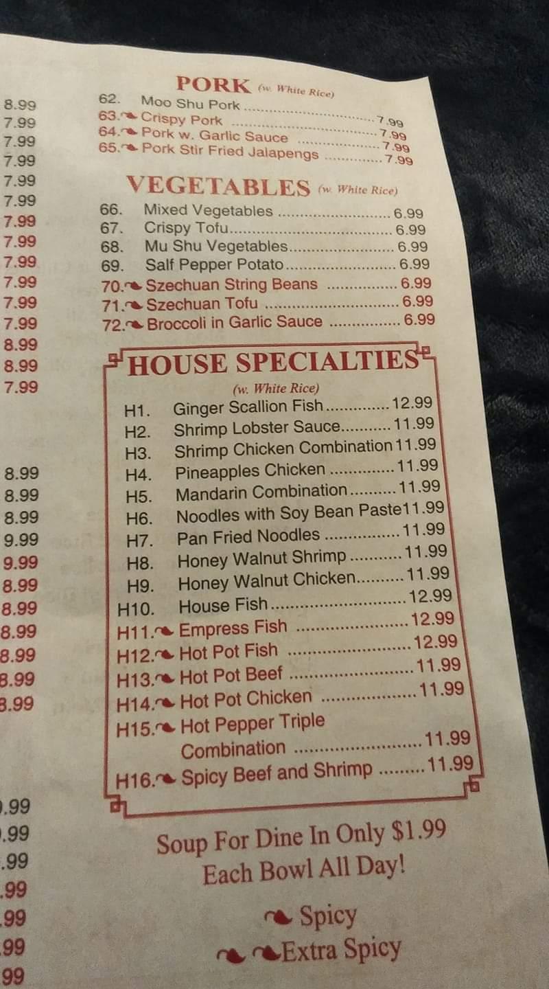 Menu at SUPER WOK restaurant, West Frankfort