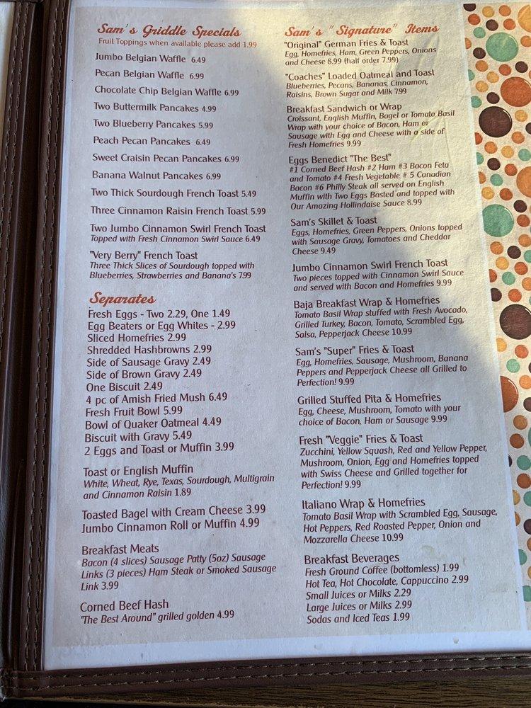 Menu at Samanthas Frontier Restaurant, Hartville
