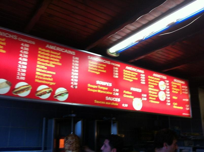 Menu at Taksim Istanbul restaurant, Lille