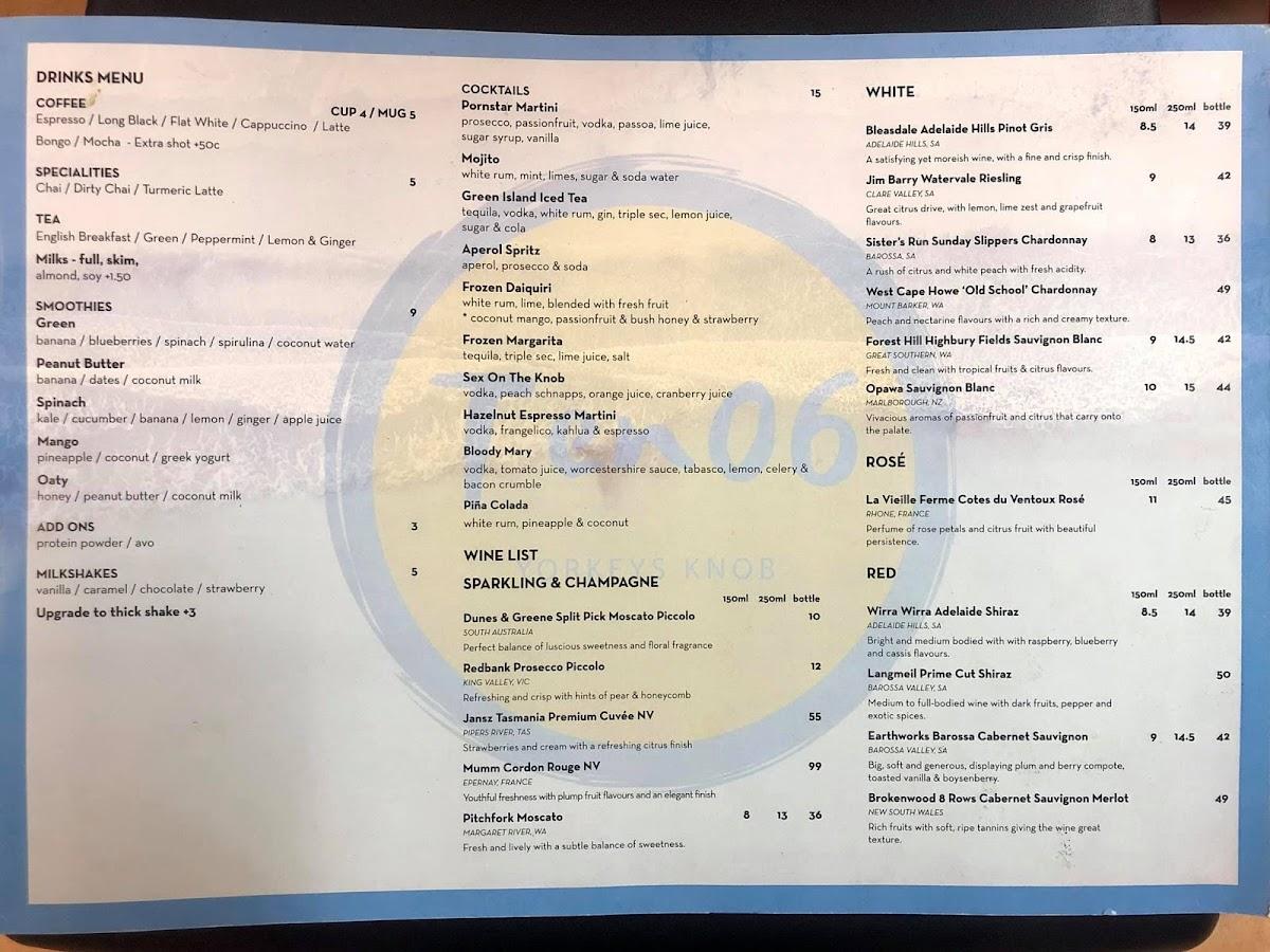 Menu at Ten 06 restaurant, Yorkeys Knob