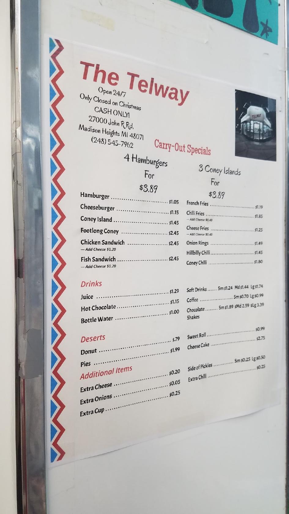 Menu at The Telway restaurant, Madison Heights