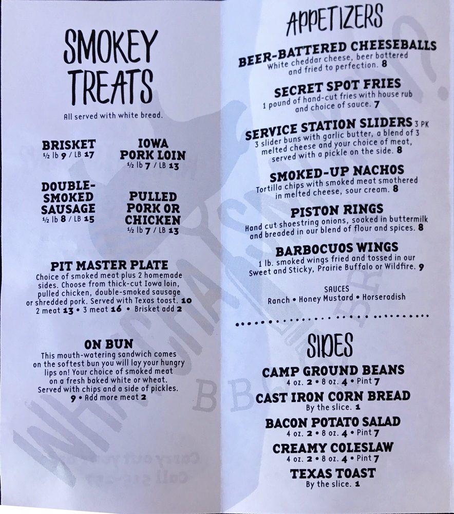 Menu at Whatcha Smokin BBQ & Brew, Luther