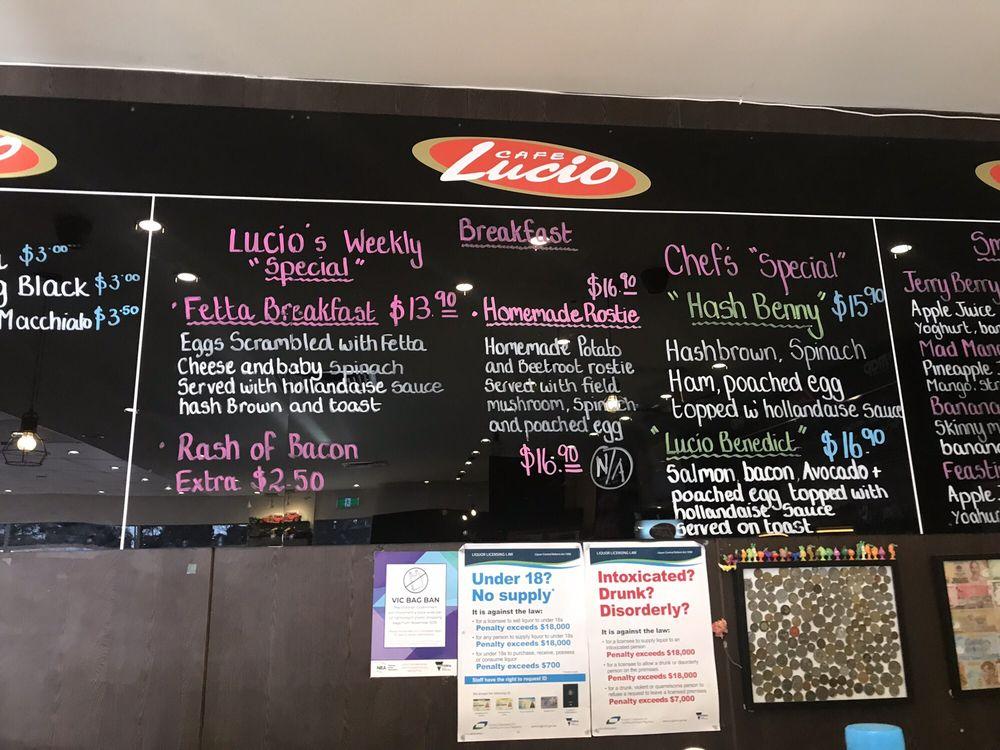 Menu at Cafe Lucio, Bundoora
