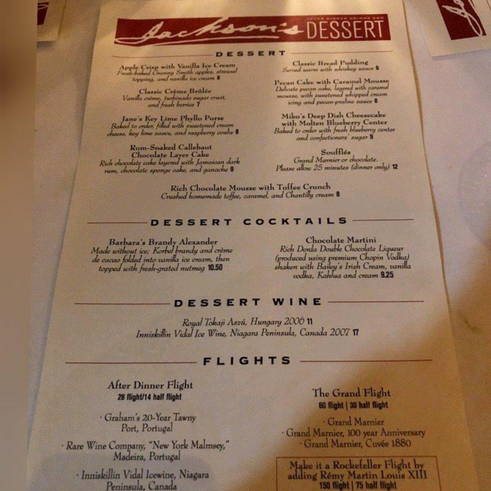 Menu at Jackson's Steakhouse, Pensacola, 400 S Palafox St