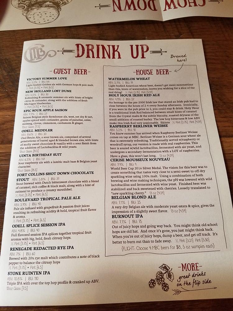 Menu at Manitou Brewing Company pub & bar, Manitou Springs