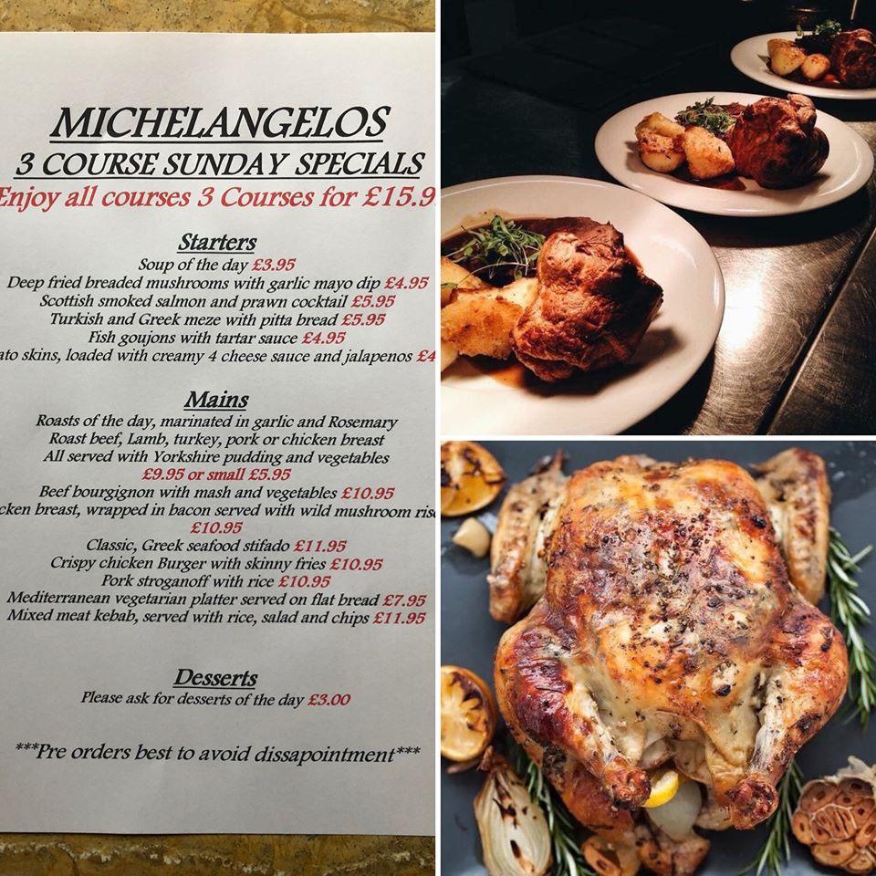Menu at Michelangelo's restaurant, Newcastle upon Tyne