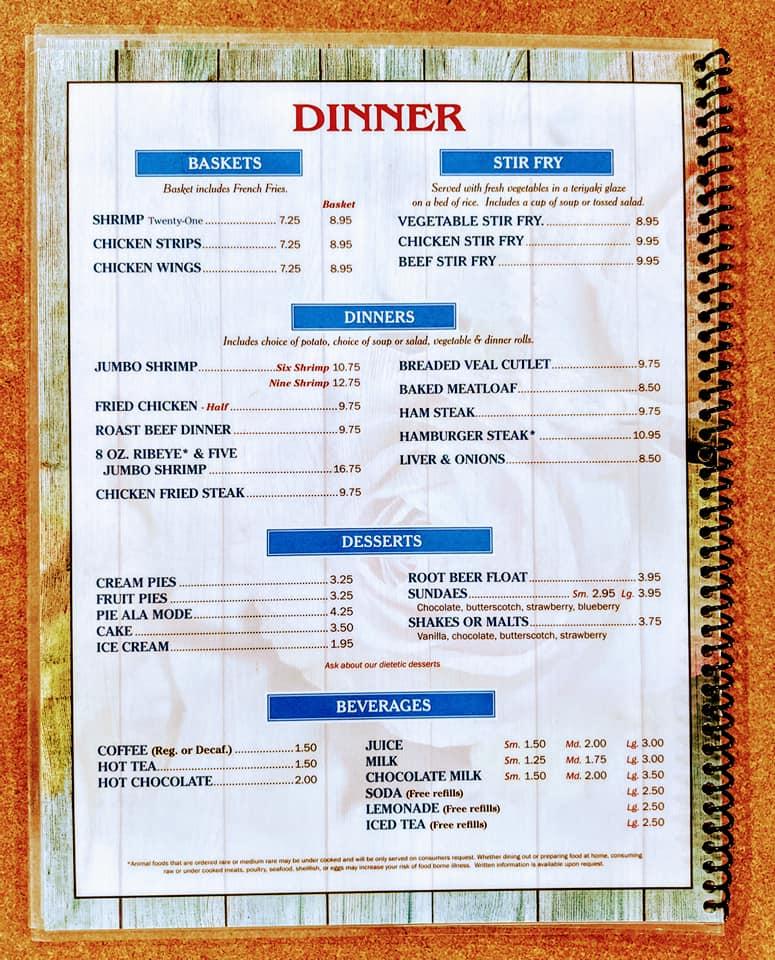 Menu at Nora's Cafe, Elkhorn