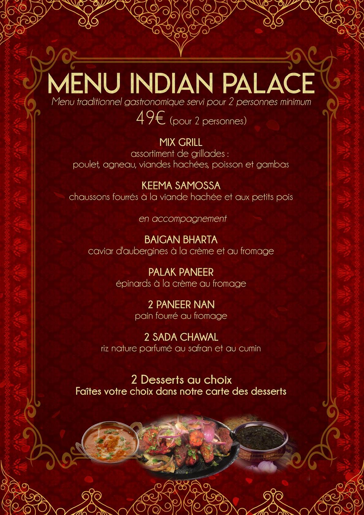 Menu at Restaurant indian palace, Marseille