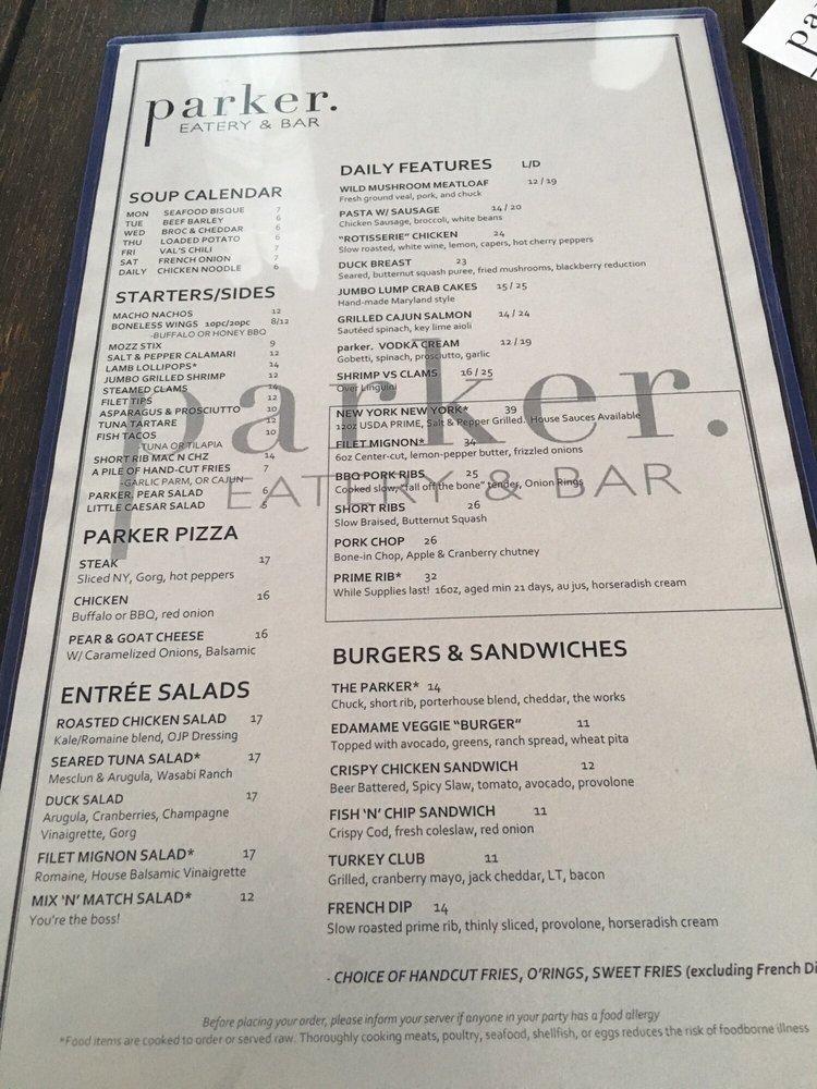 Menu at parker. Eatery & Bar, Shelton, 762 River Rd