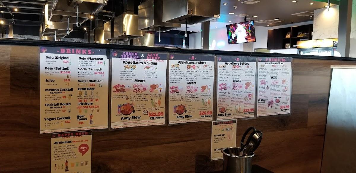 Menu at All You Korean BBQ, Las Vegas