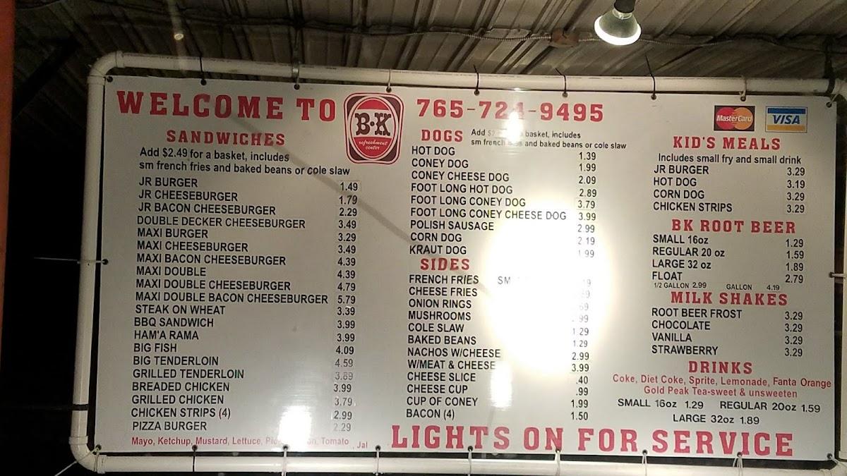 Menu at B & K Root Beer restaurant, Alexandria