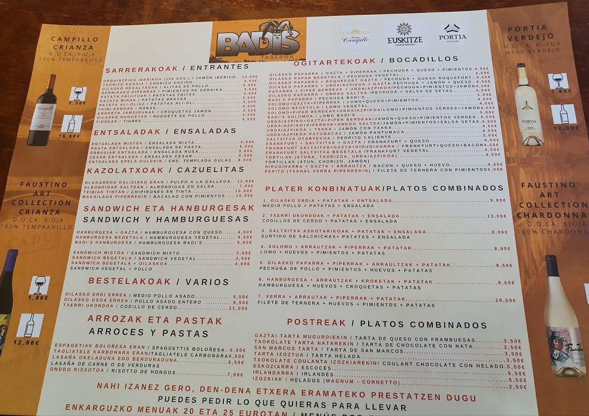 Carta del restaurante Badis Cerveceria, C.B., Ondarroa