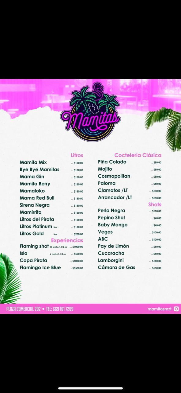 Menu at Bar - Club Nocturno | Mamitas Mazatlán, Mazatlán