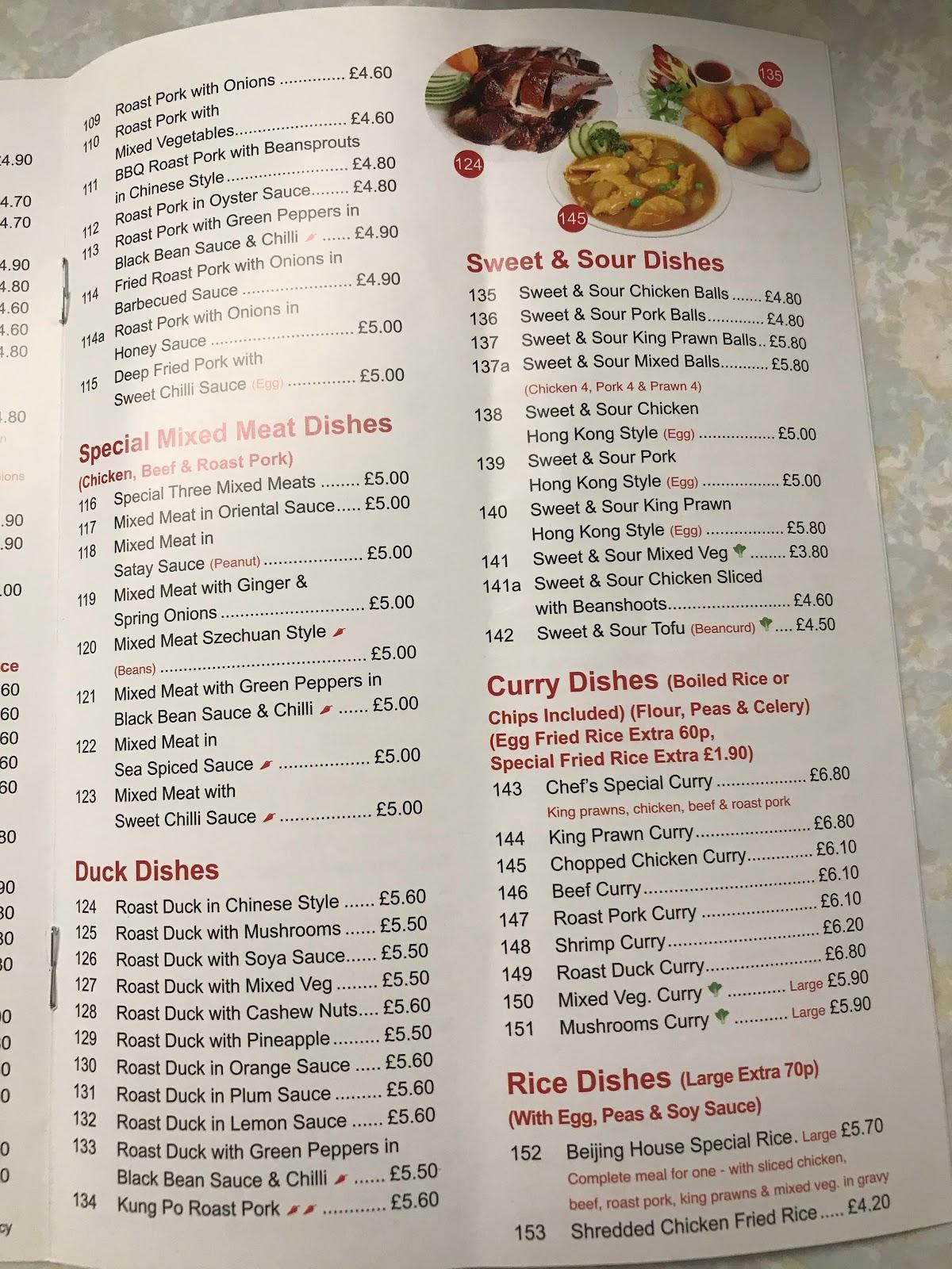 Menu at Beijing fast food, Felixstowe
