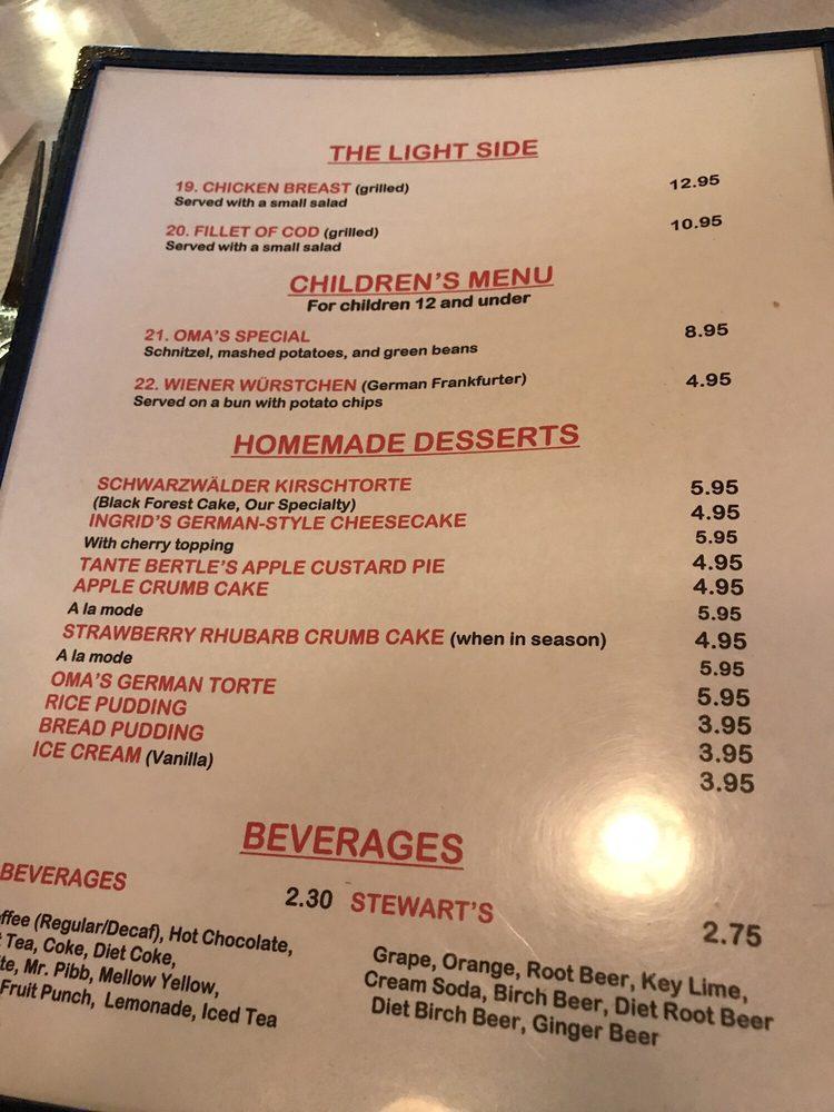 Menu at Edelweiss German Restaurant, Greenville