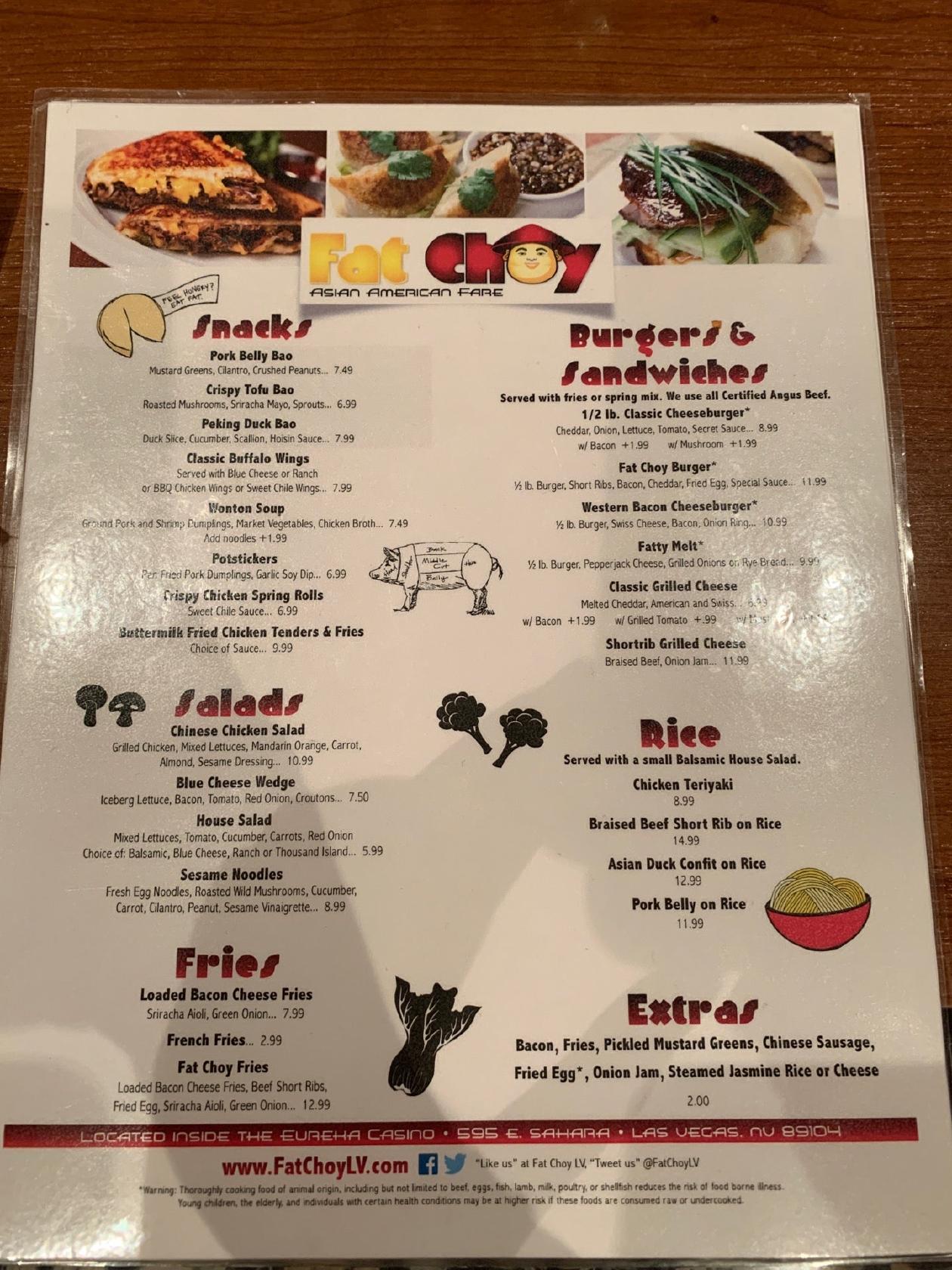 Menu at Fat Choy Restaurant, Las Vegas